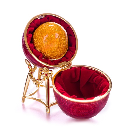 Cutie de bijuterii, Primul ou de gaina in stil Faberge, 13 cm, rosu ...