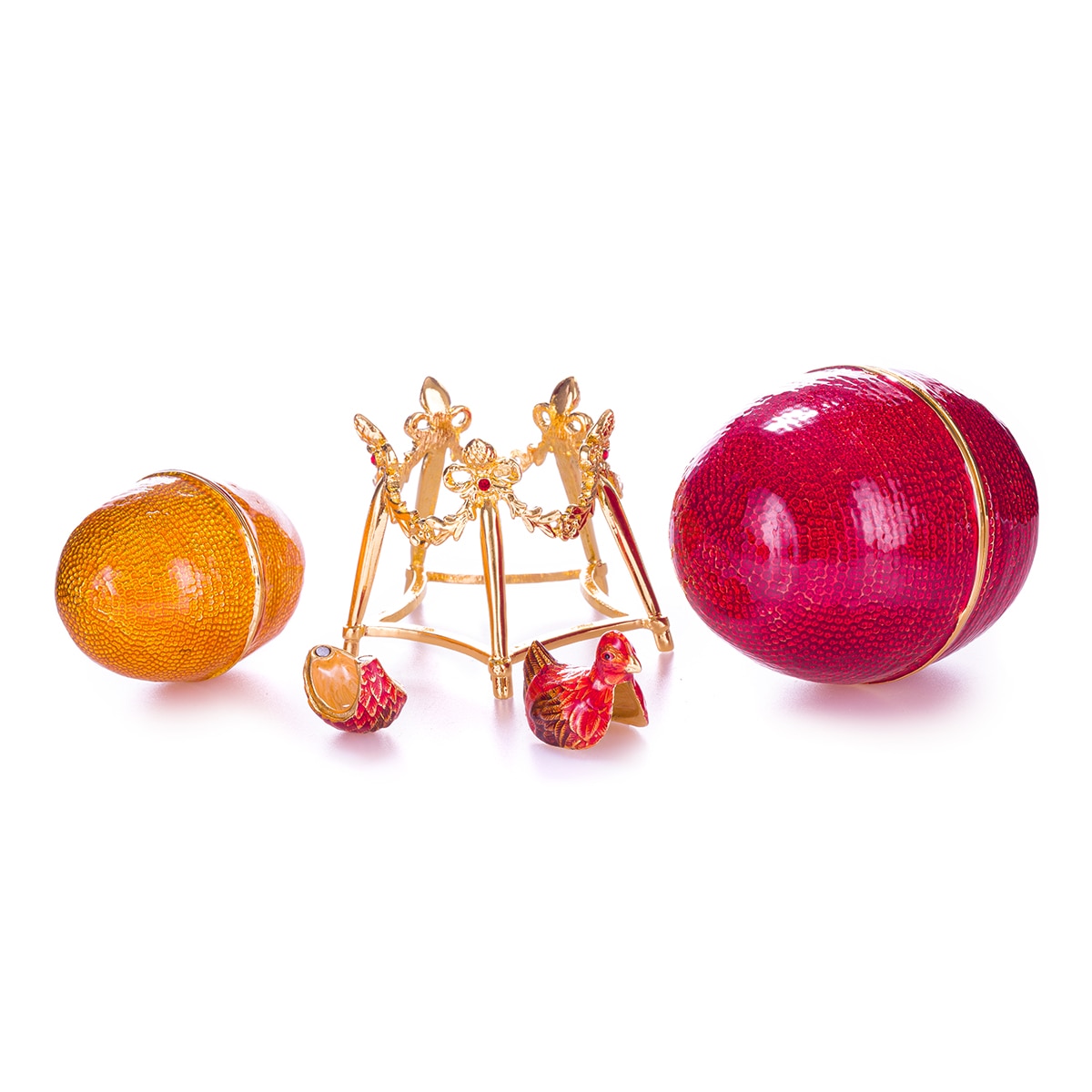 Cutie de bijuterii, Primul ou de gaina in stil Faberge, 13 cm, rosu ...