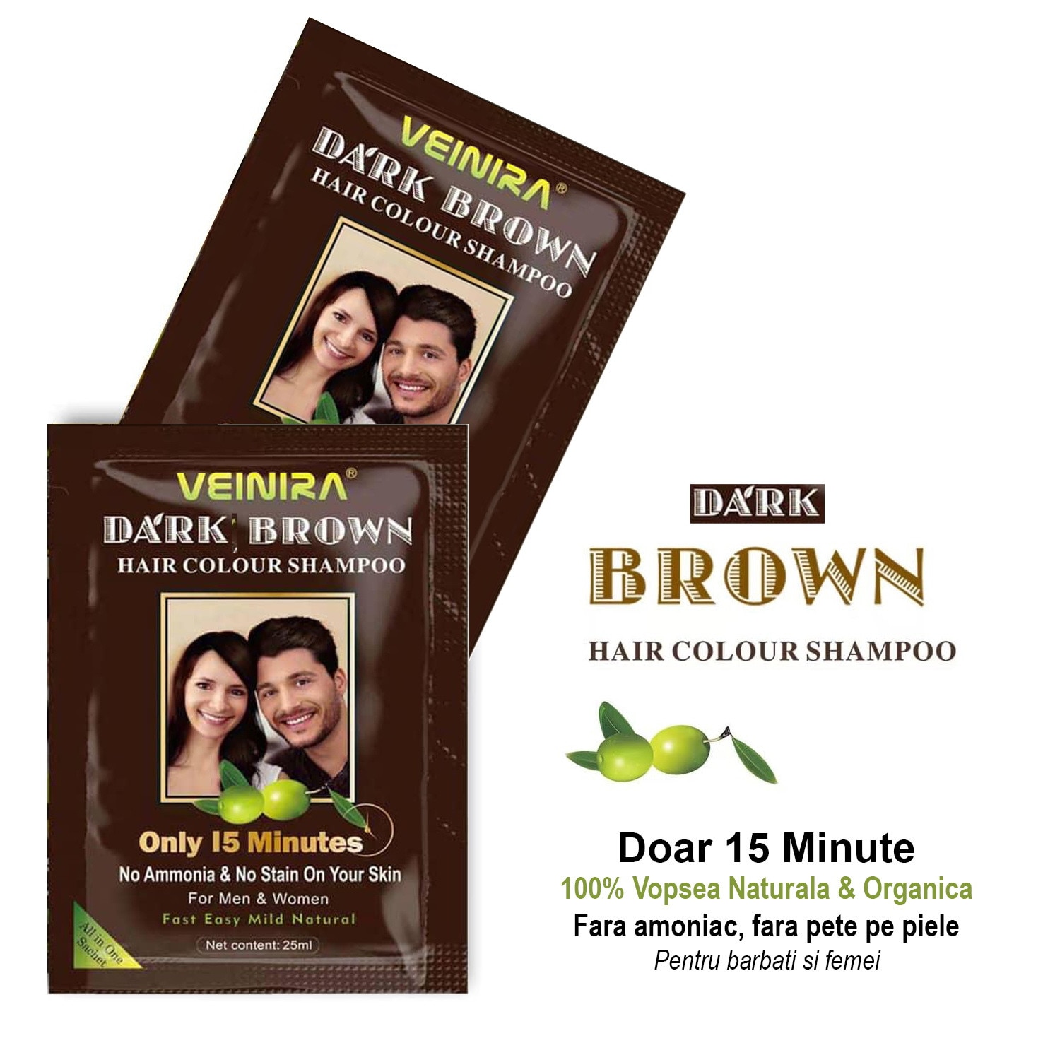 Sampon colorant, fara amoniac, Veinira, saten inchis, instant, 10 x ...