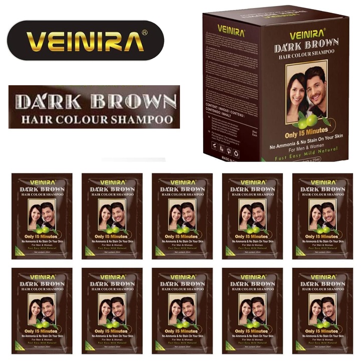 Sampon colorant, fara amoniac, Veinira, saten inchis, instant, 10 x ...