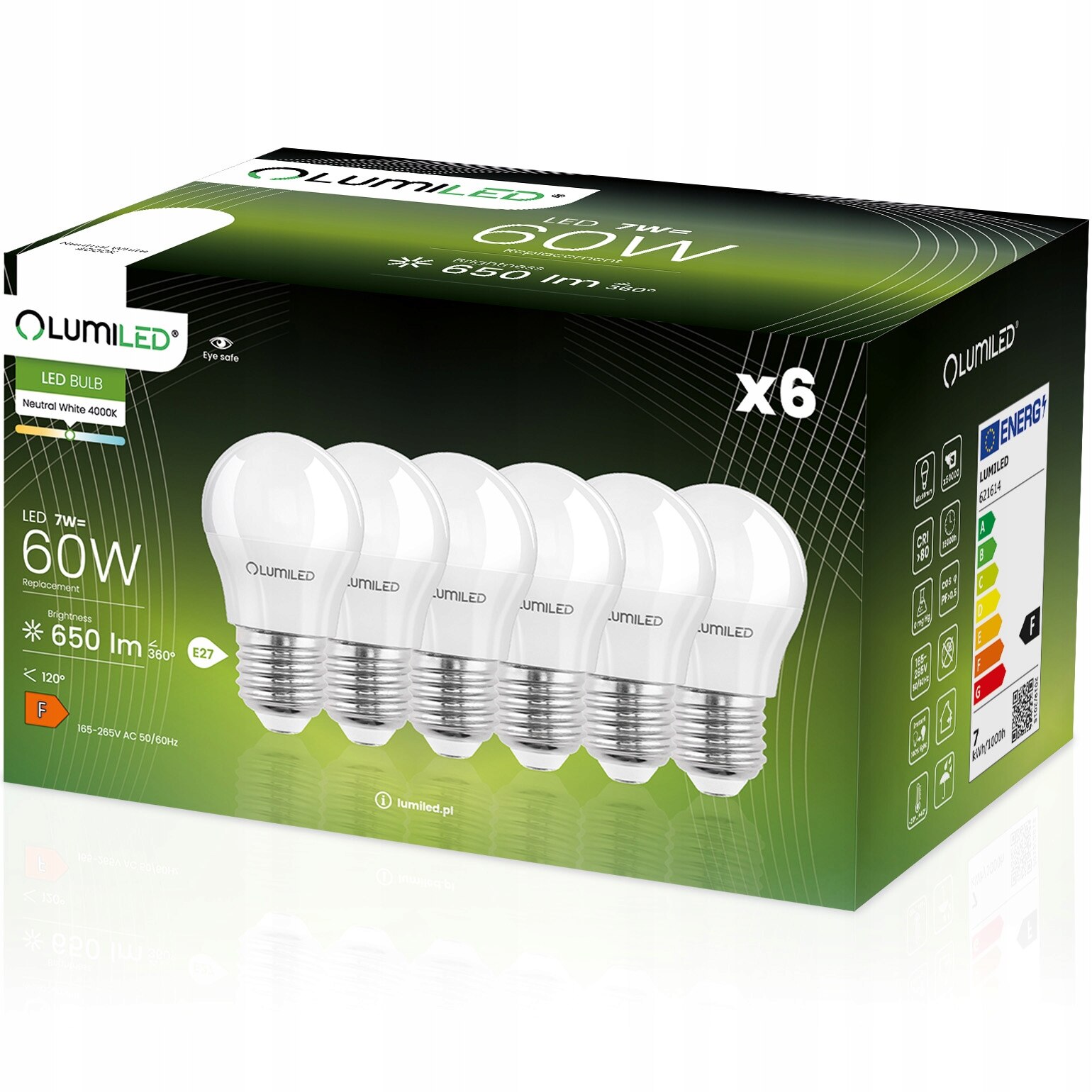 Set 6x LED bec E27, 7W = 60W, 650lm, 4000K, alb neutru, LUMILED - eMAG.ro