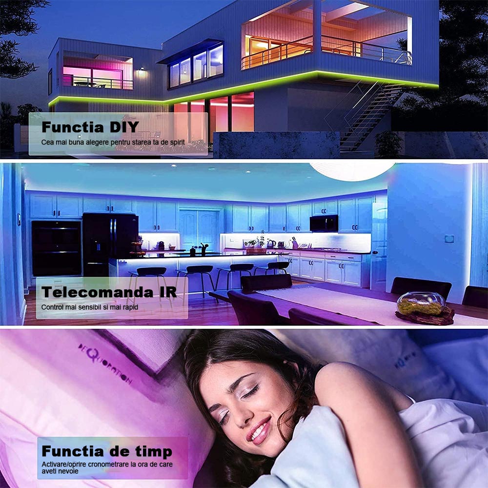 Banda Led Oein® Rgb Si Lumina Alba Telecomanda 44 De Chei Dimabila