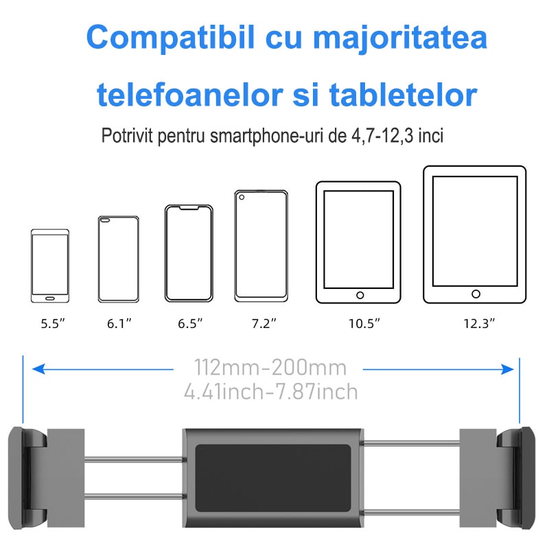Suport tetiera telefon/tableta, Universal, Reglabil,4.7-12.3 inch ...