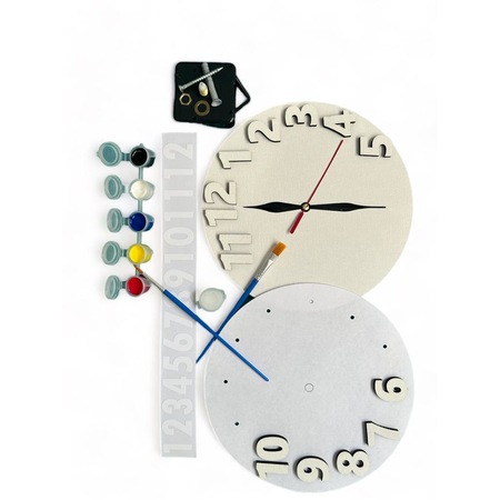 Kit DIY ceas de pictat, MamaLuiRadu, canvas bumbac, 20 cm, 5 acuarele ...