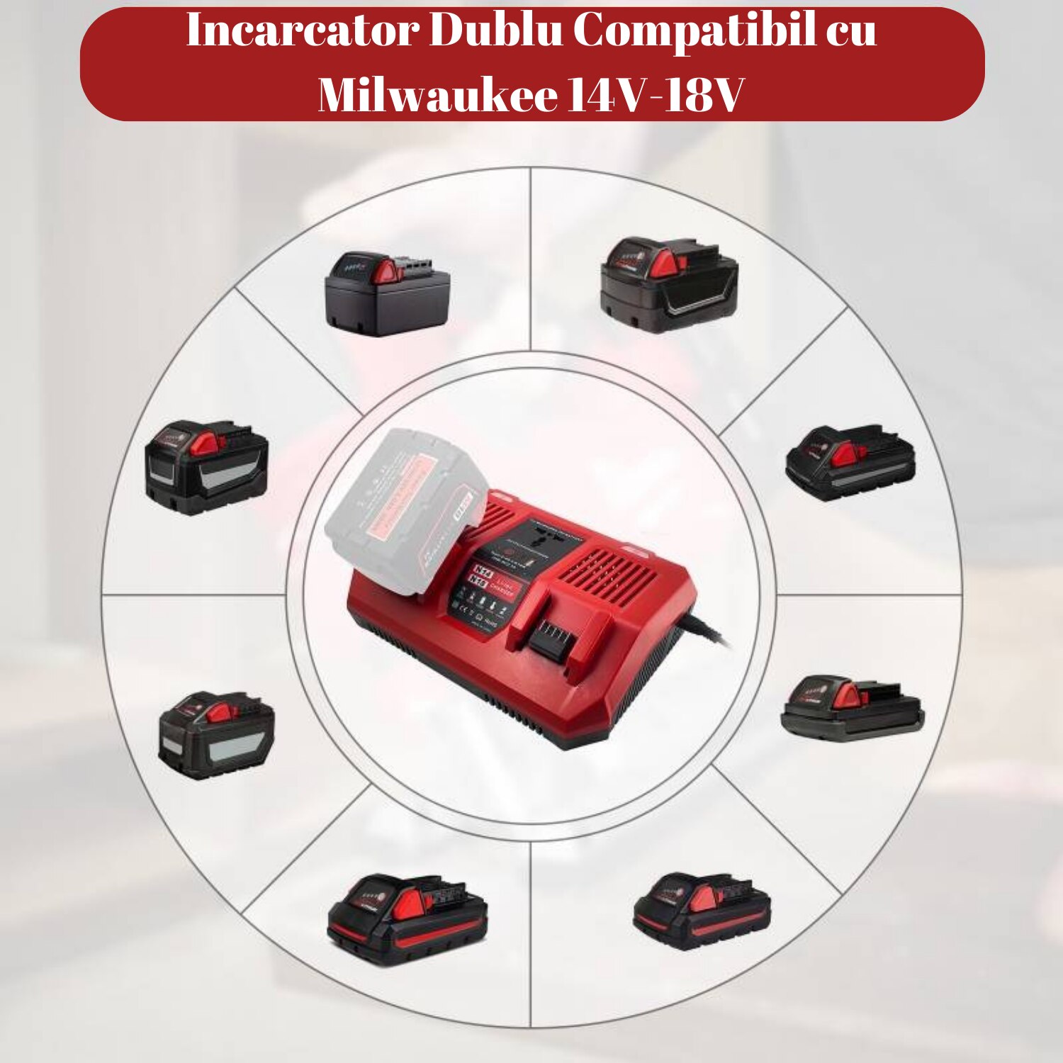 Двойно бързо зарядно устройство, съвместимо с батерии Milwaukee M14-M18 ...