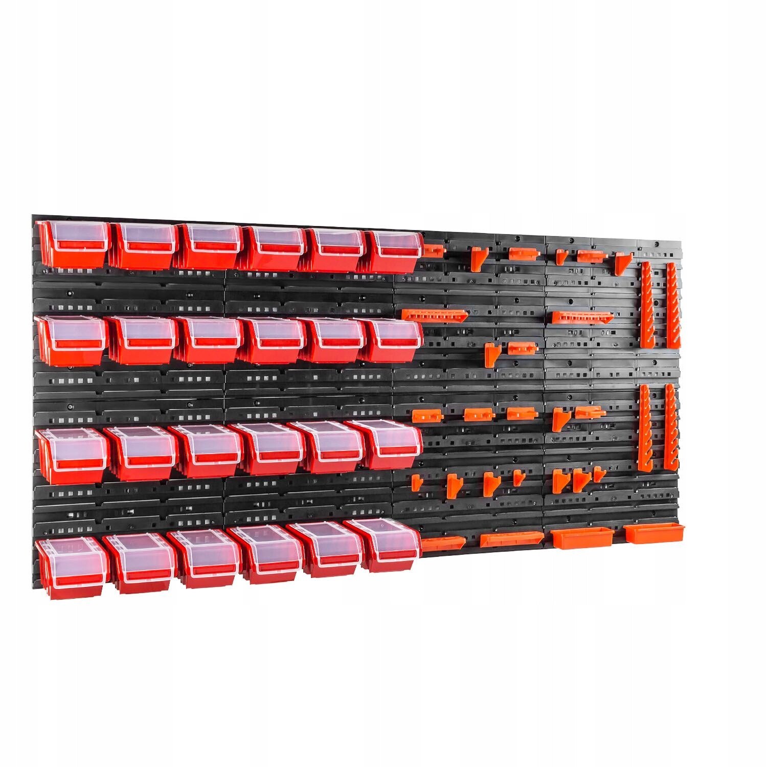 Panou depozitare scule, Polipropilena, Cu carlige si cutii, Rosu/Negru ...