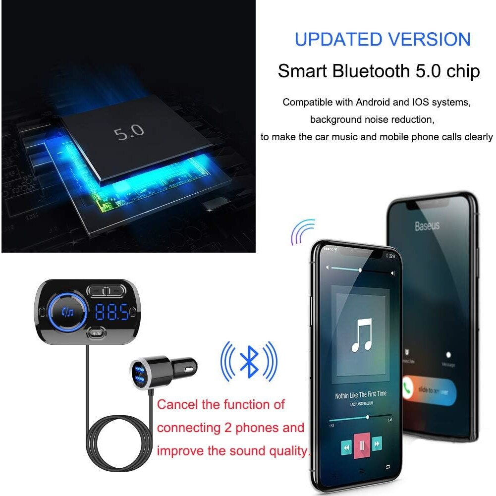 Modulator FM auto, Sunmostar, Bluetooth, Negru - eMAG.ro