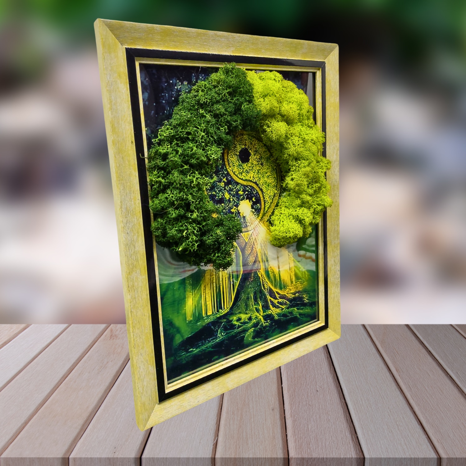 Tablou in rama A4 (30x21 cm) - Ying Yang - decorat cu licheni ...