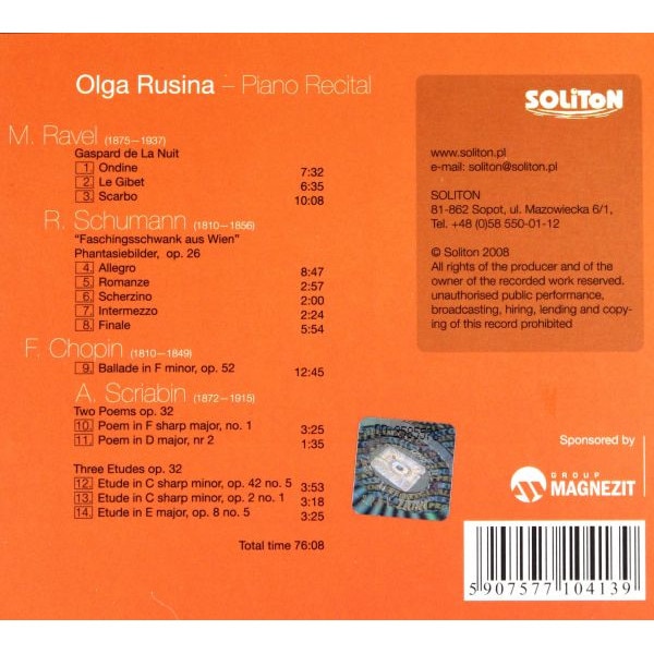 Olga Rusina: Piano (Ravel, Schumann, Skriabin, Chopin) [CD] - eMAG.ro