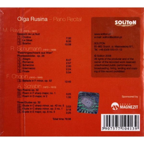 Olga Rusina: Piano (Ravel, Schumann, Skriabin, Chopin) [CD] - eMAG.ro
