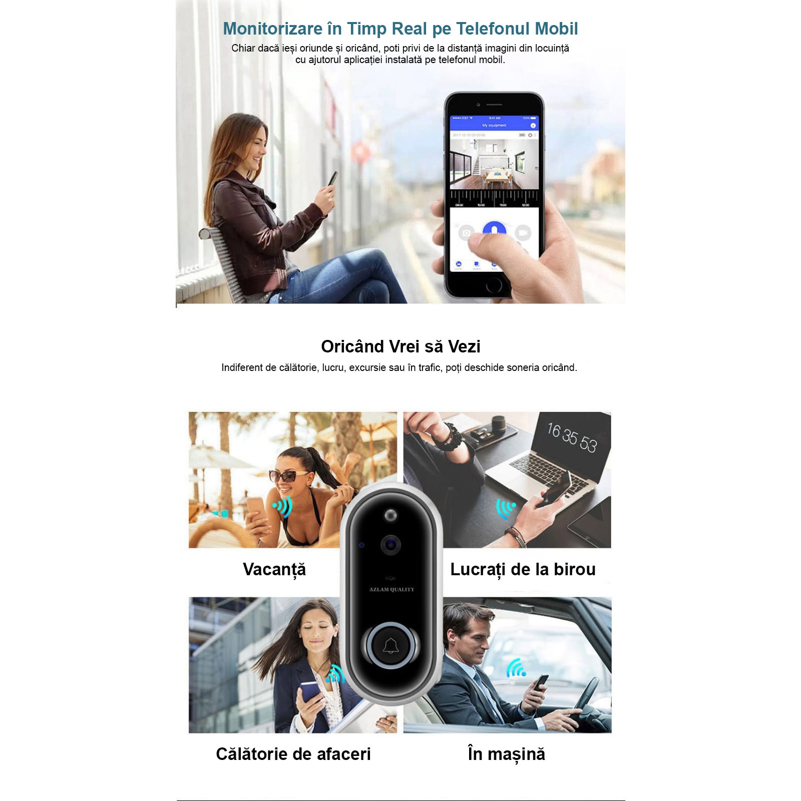 Sonerie Video, Design modern, Wireless 2.4G, Interfon bidirectional ...