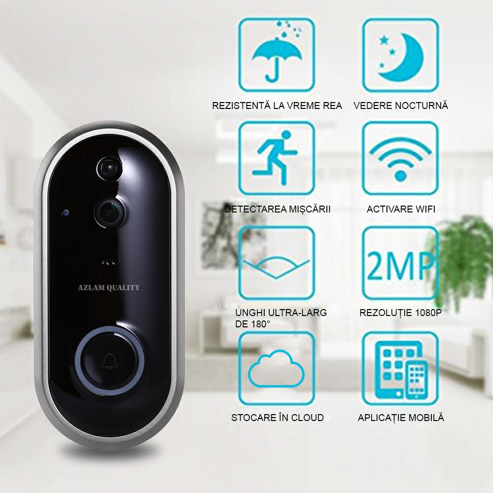 Sonerie Video, Design modern, Wireless 2.4G, Interfon bidirectional ...