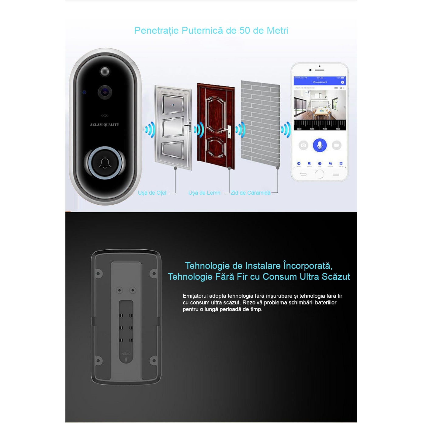 Sonerie Video, Design modern, Wireless 2.4G, Interfon bidirectional ...