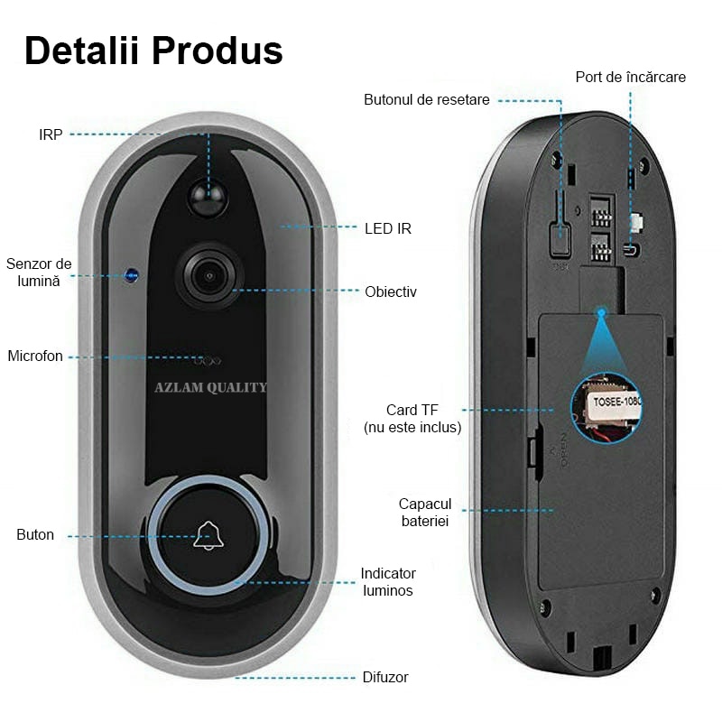 Sonerie Video, Design modern, Wireless 2.4G, Interfon bidirectional ...