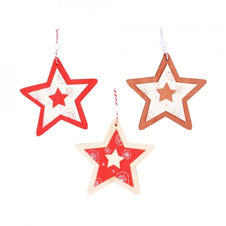 Set 3 stelute din lemn cu snur pentru agatat, 11 cm - eMAG.ro