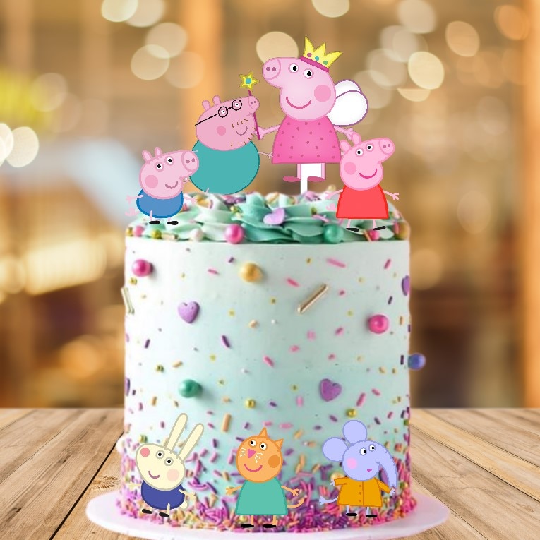 Set figurine tort Peppa Pig and Friends, Bloom Atelier, Placaj MDF ...