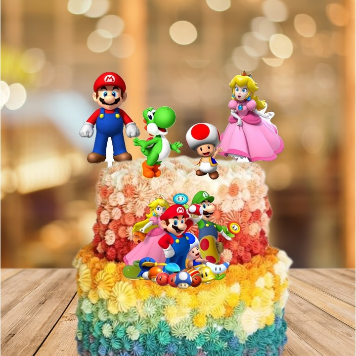 Set figurine tort Super Mario, Bloom Atelier, Placaj MDF - eMAG.ro
