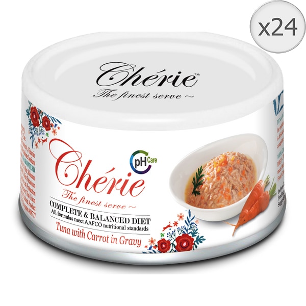 Hrana umeda pentru pisici Cherie Urinary, Ton cu Morcovi in Sos 24 buc x 80g - eMAG.ro
