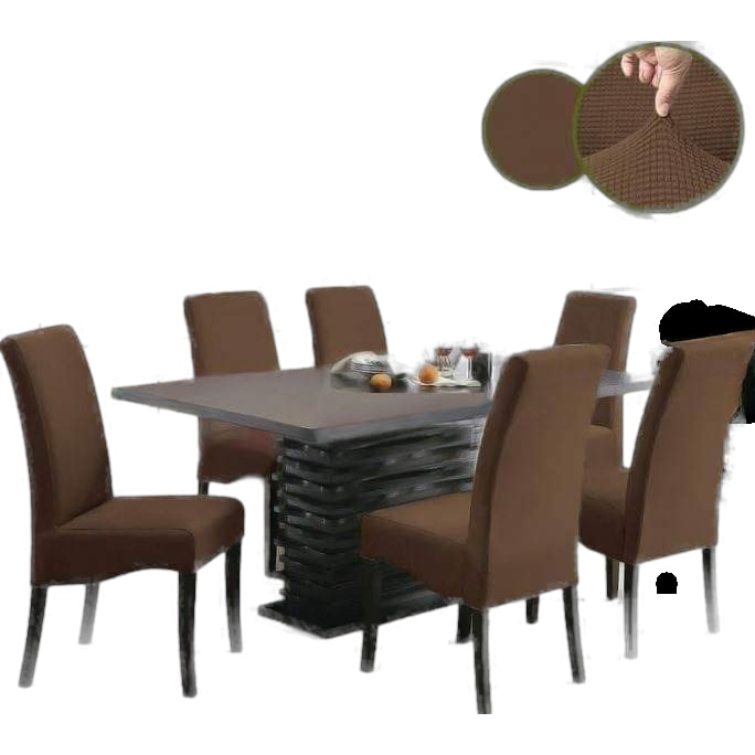 Set 6 Huse Scaun Universale Premium, Din Bumbac Embosat, Maro inchis ...