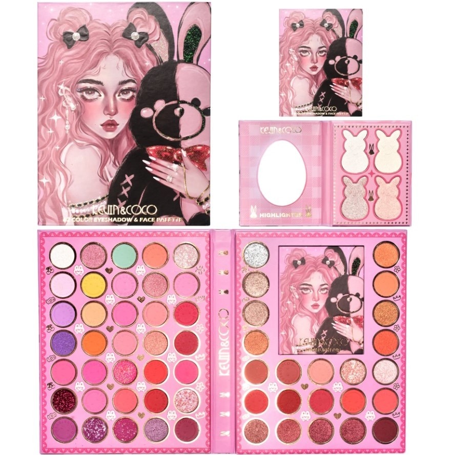 Set farduri 2 in 1 Kevin&Coco, paleta 62 nuante, mini paleta iluminator ...