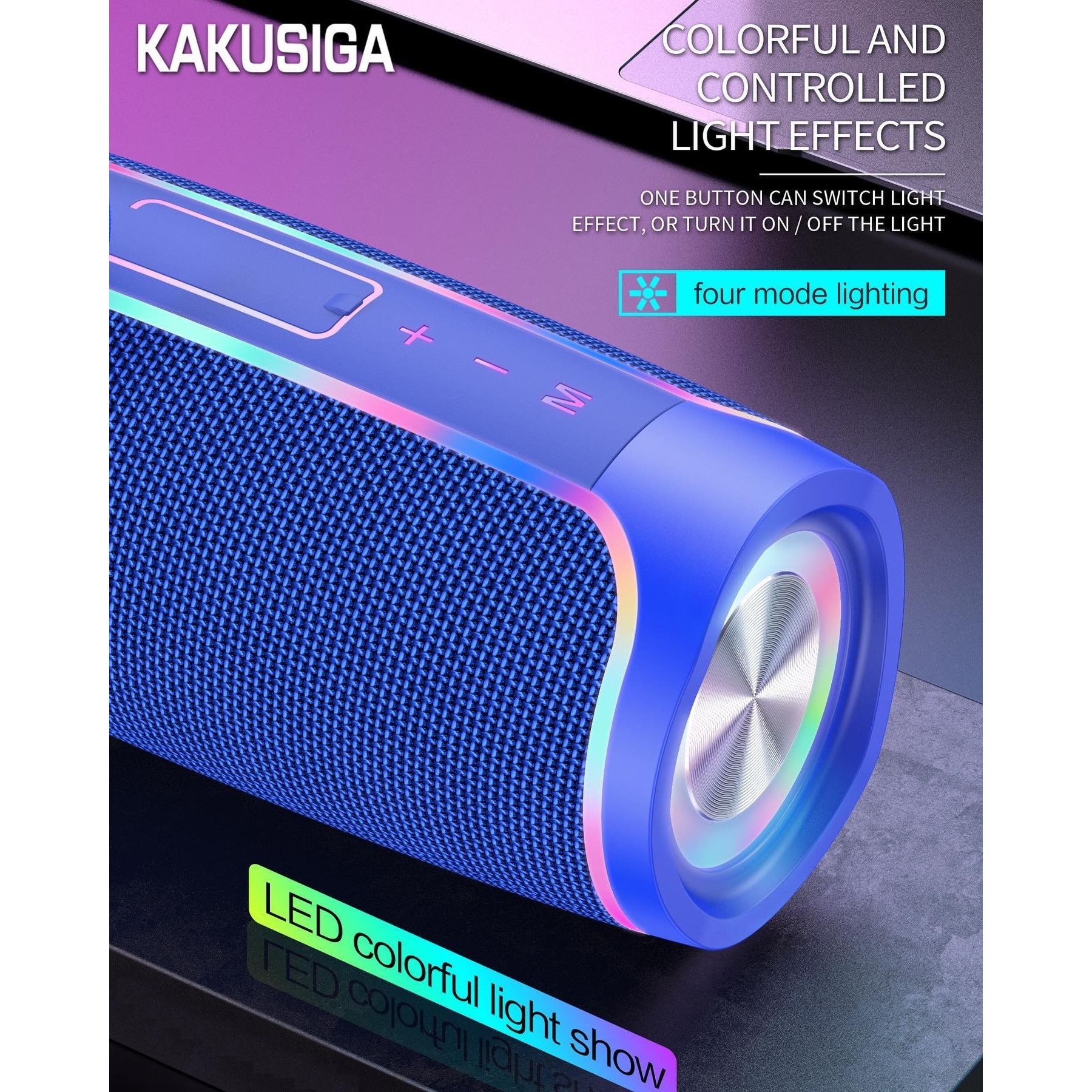 Boxa Portabila TWS Kakusiga KSC-614 Colorful Light, Bluetooth 5.0, Albastru - eMAG.ro