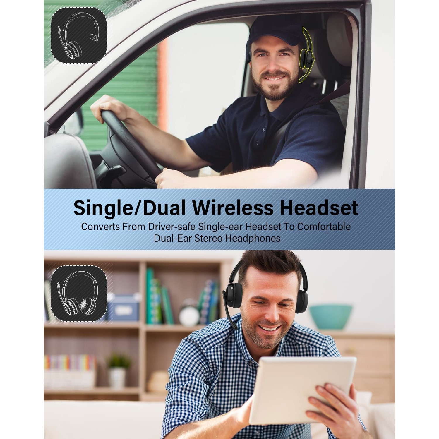 2 в 1 Bluetooth слушалка за кол център с подвижен високоговорител и