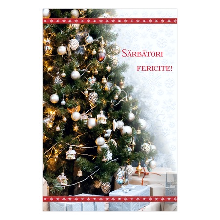 Felicitare de Craciun, "Sarbatori fericite!", imagine brad, 120x180mm ...