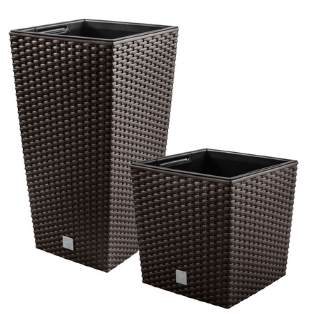 Set ghivece decorative, Plastic, 32x32.5 cm, 28.7x55 cm, Maro, 2 buc ...