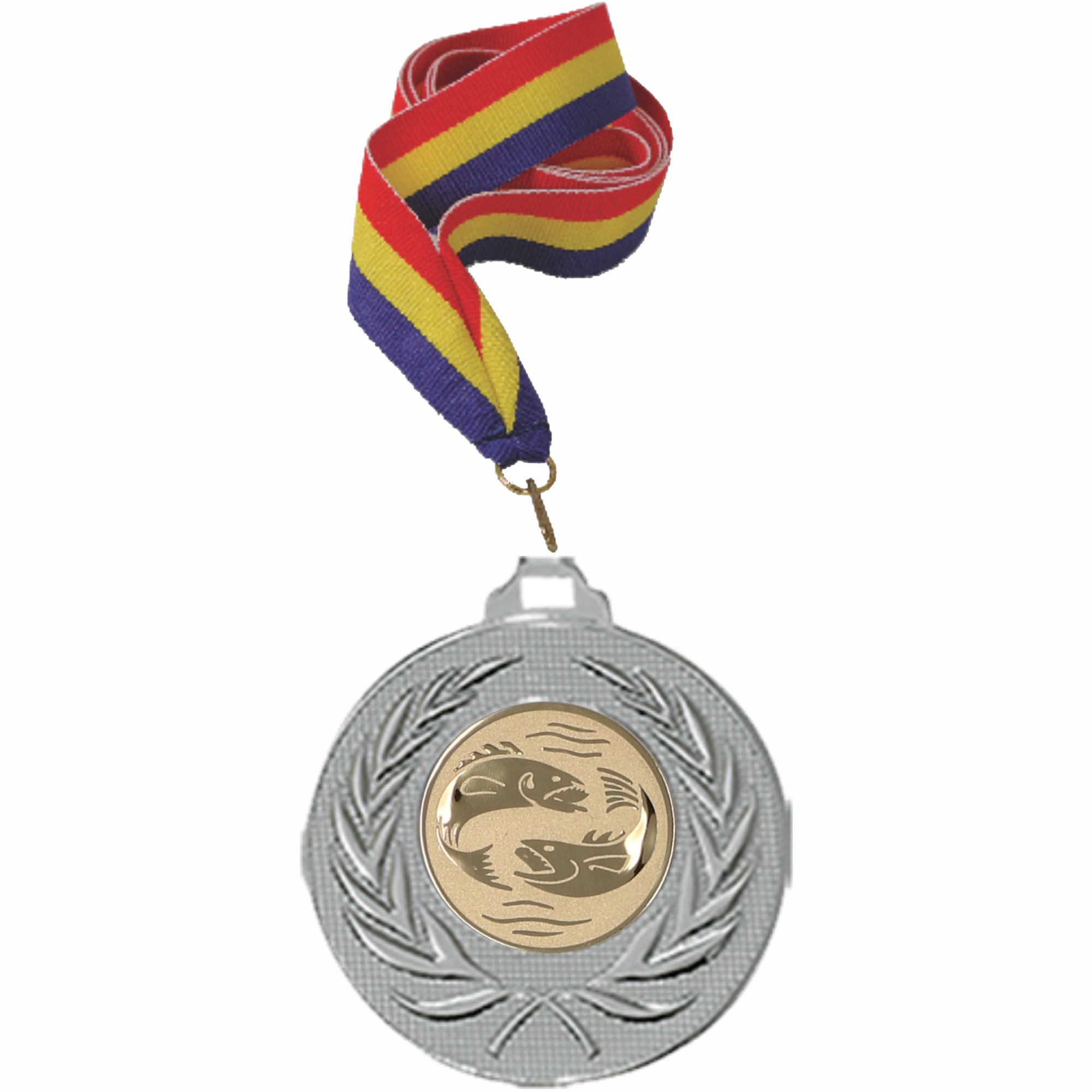 Medalie pescuit argint si snur de 11 mm tricolor - eMAG.ro