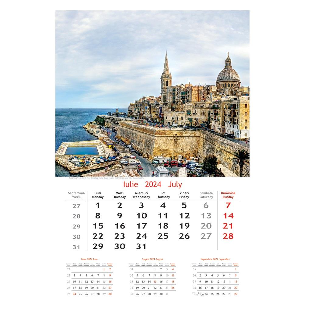 Calendar de perete 2024, imagini cu orase, 31 x 48 cm, 12 file si ...