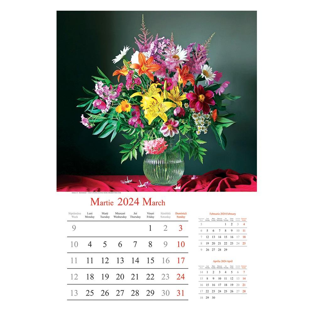 Calendar de perete 2024, imagini buchete, 31 x 48 cm, 12 file si ...