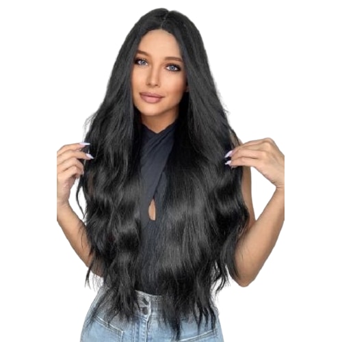 Peruca lunga NEAGRA, ondulata, Animis Beauty ®, fibra sintetica cu ...