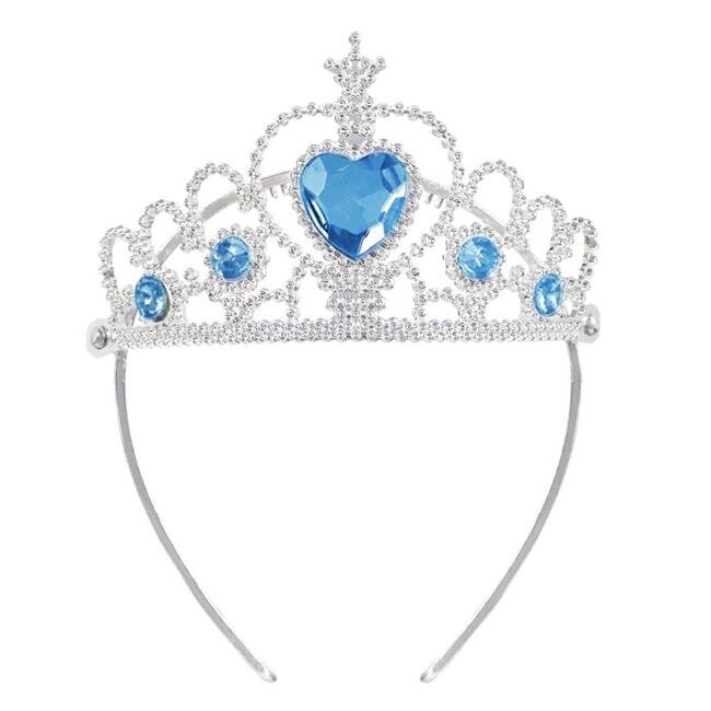 Корона за момиче Shopiens®, модел в сребрист цвят със сини камъни и ...