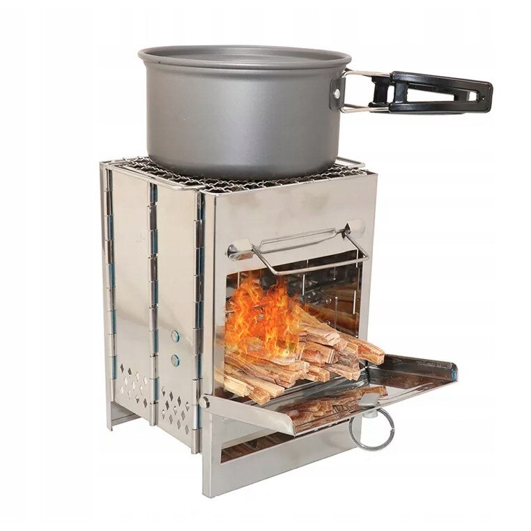 Soba pliabila pe lemne, Inox, Field Kitchen, Argintiu - eMAG.ro