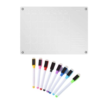 Tableta transparenta cu prindere magnetica + set 8 markere colorate ...