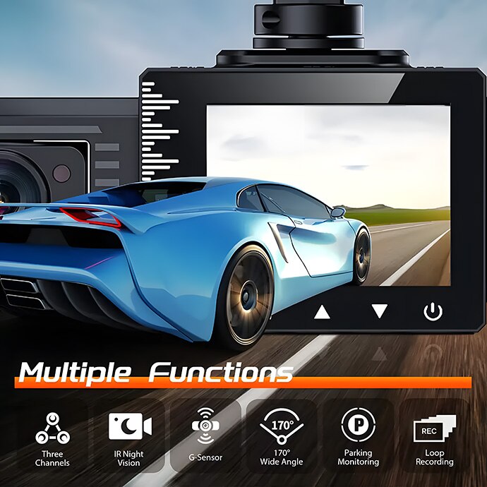 Camera Auto DVR cu 3 Unghiuri de Filmare, ZD-X61, Ecran IPS 2.0 ...