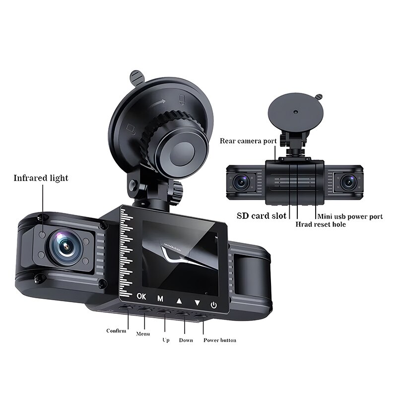 Camera Auto DVR cu 3 Unghiuri de Filmare, ZD-X61, Ecran IPS 2.0 ...