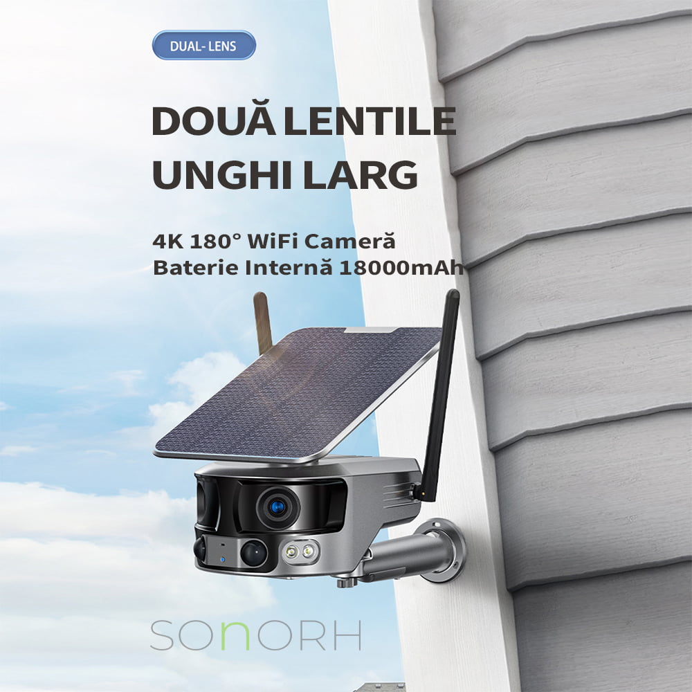 Camera de Supraveghere Solara 4K, WiFi, Doua Lentile, Color Night ...