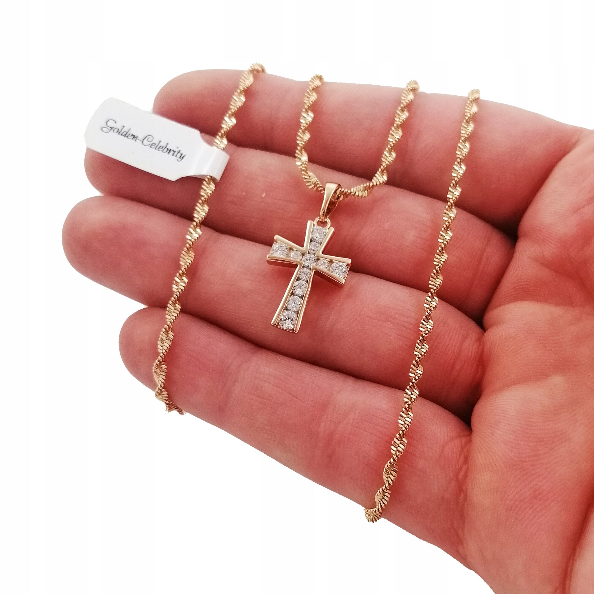 Lant Singapore de aur cu cruce pentru femei, Golden-Celebrity, Aur 18K ...