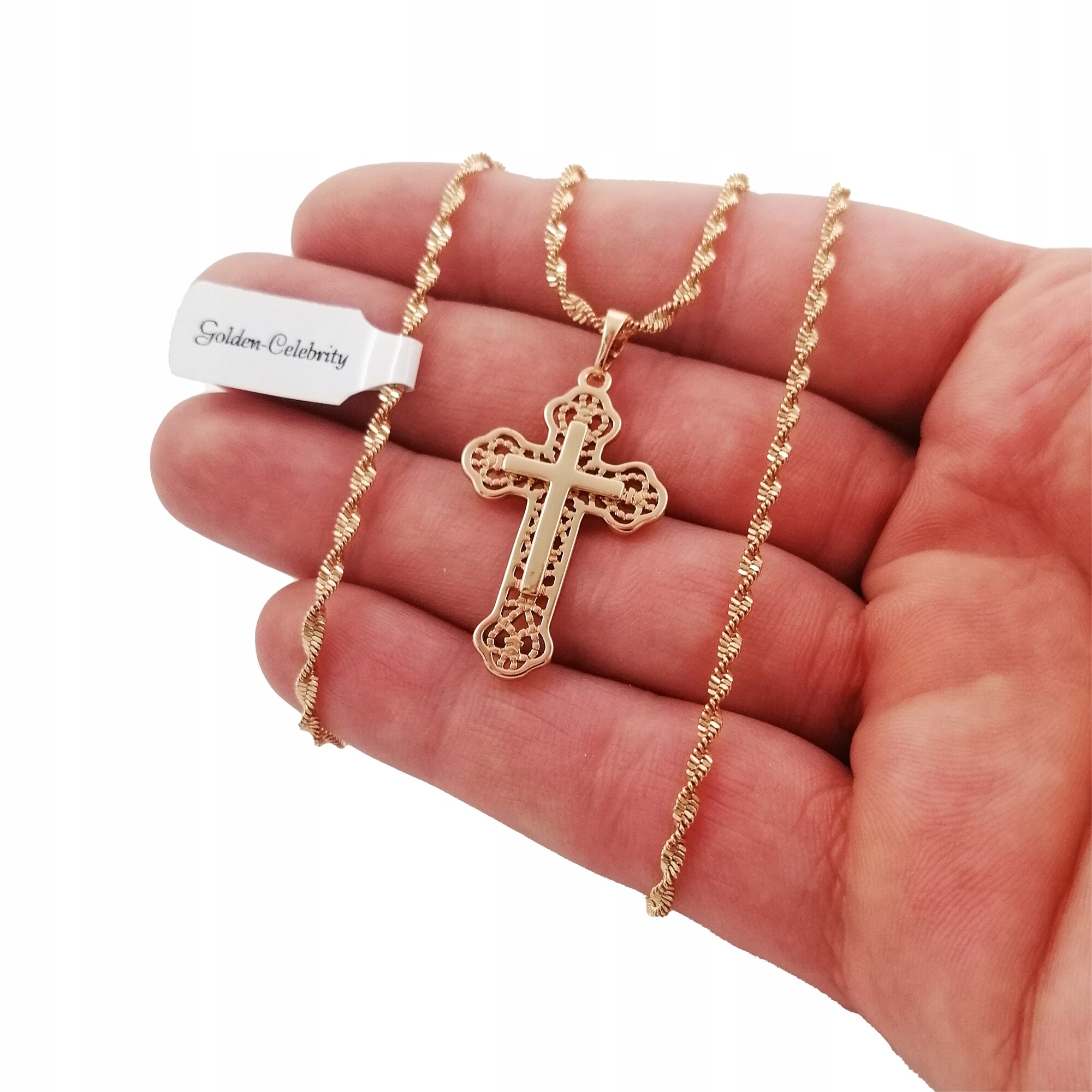 Lant Singapore de aur cu cruce pentru femei, Golden-Celebrity, Aur 18K ...