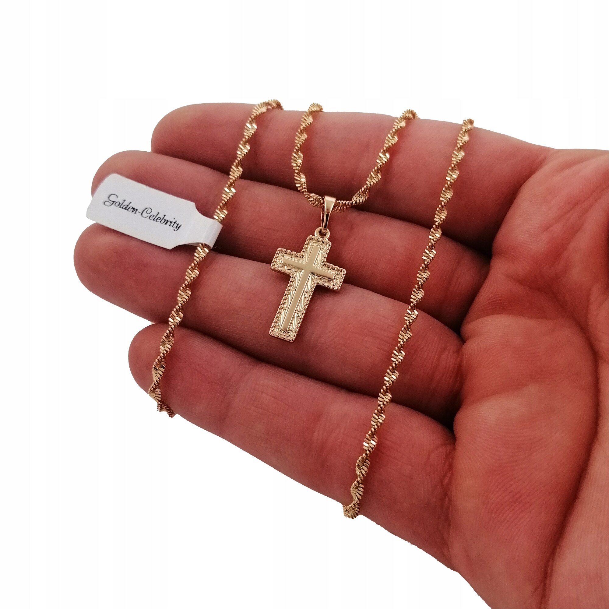 Lant Singapore din aur cu cruce pentru femei, Golden-Celebrity, Otel ...