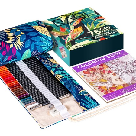 Set de creioane colorate pentru desen, schite, 76 de elemente cu penar ...