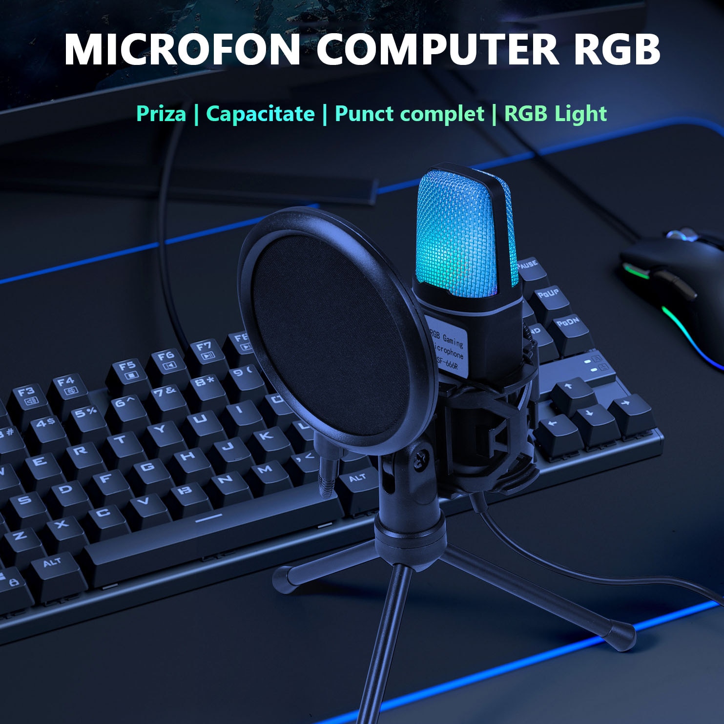 Microfon Gaming Omnidirectional, Sundiguer, Cu trepied de masa si ...