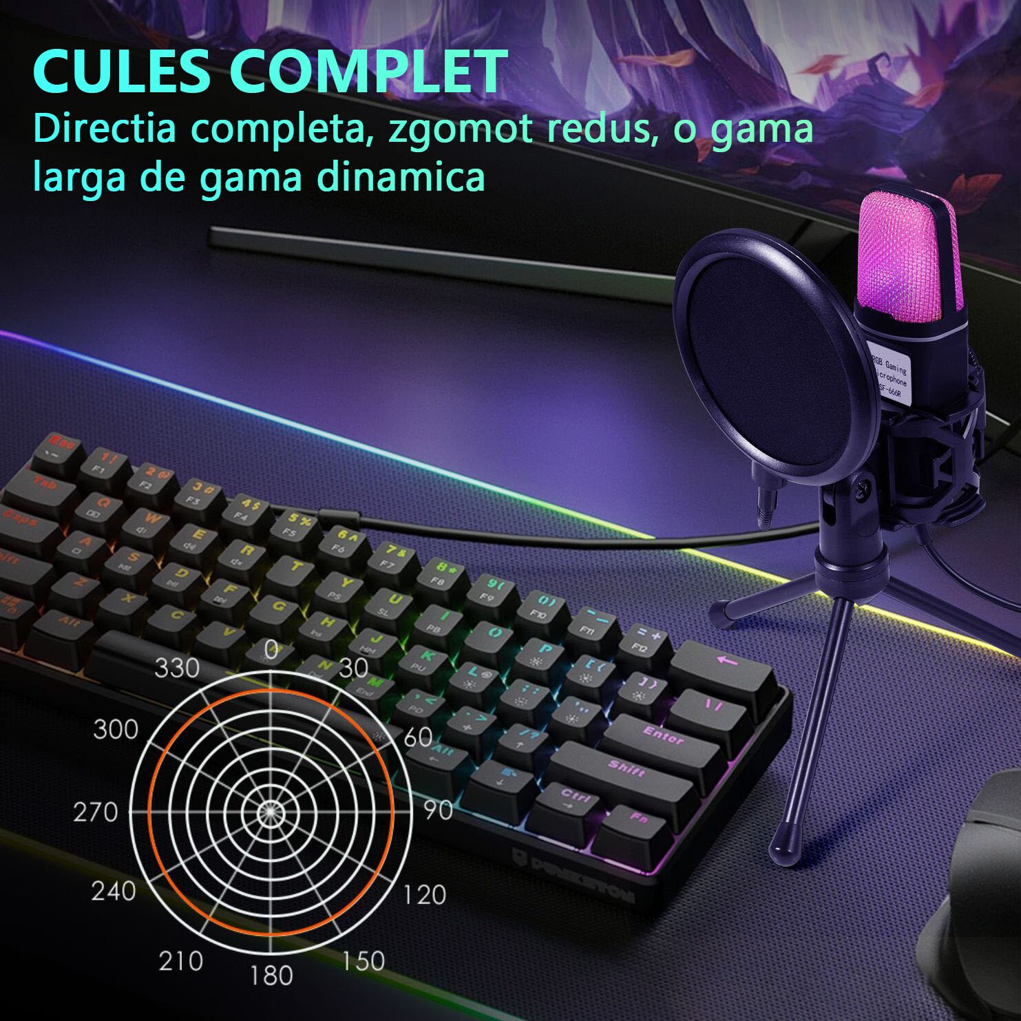 Microfon Gaming Omnidirectional, Sundiguer, Cu trepied de masa si ...