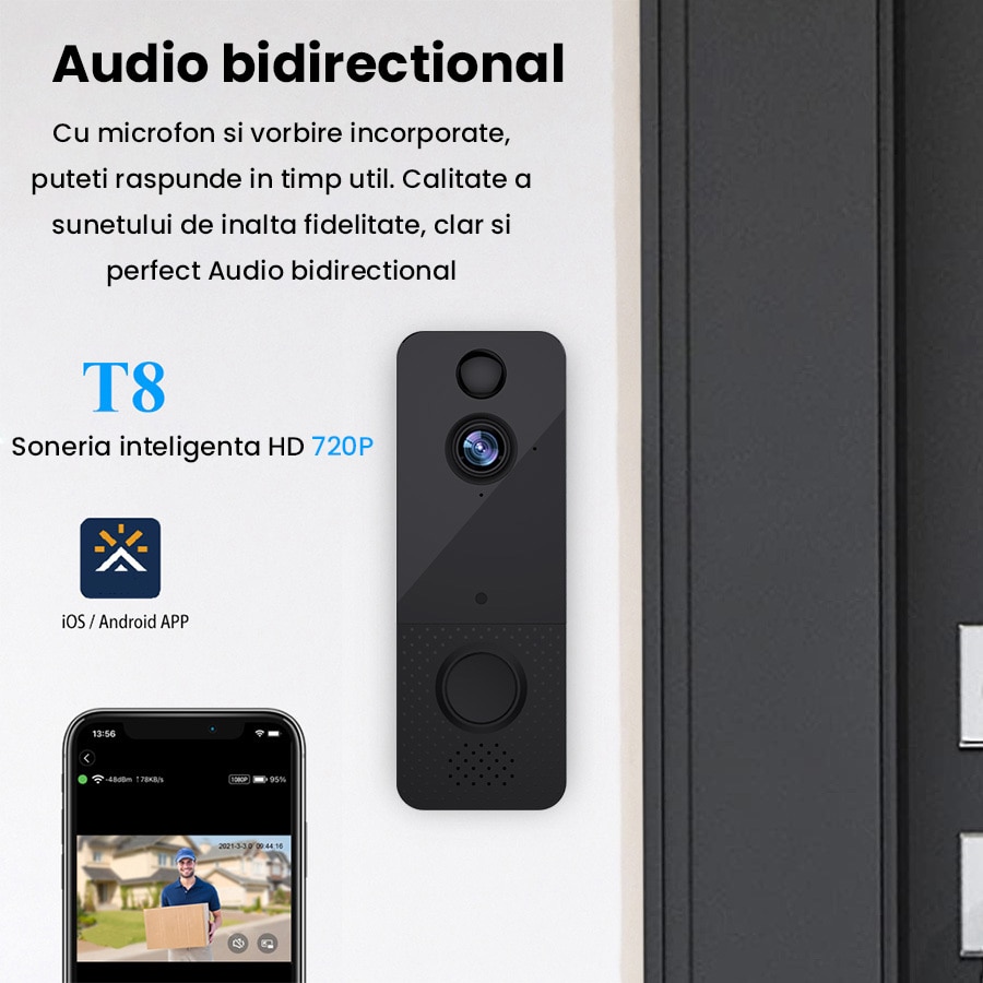 Sonerie video inteligenta, sundiguer, Wireless, Senzor IR, Vedere ...