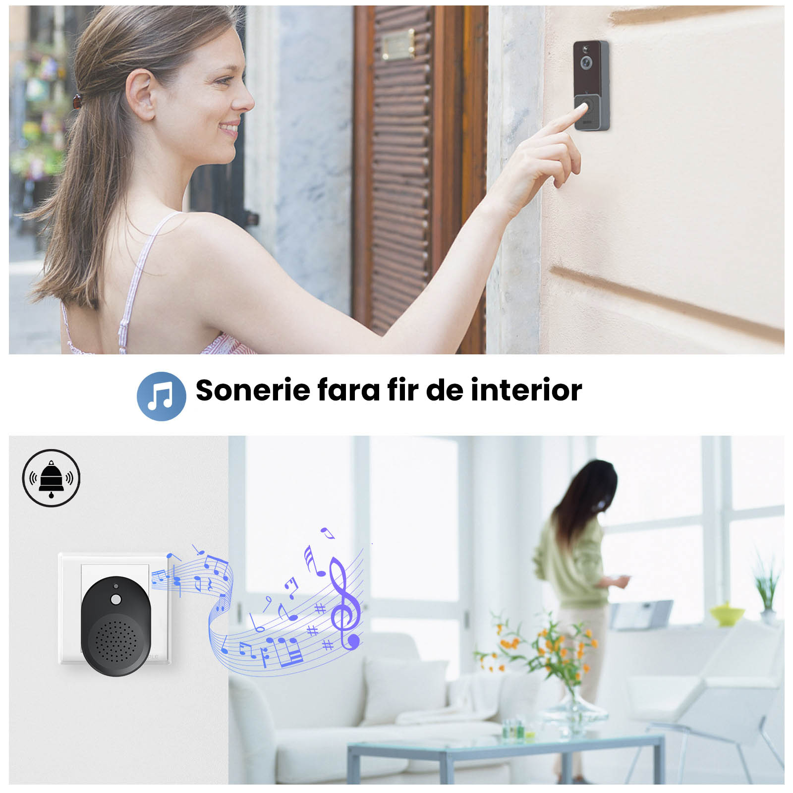 Sonerie video inteligenta, sundiguer, Wireless, Senzor IR, Vedere ...