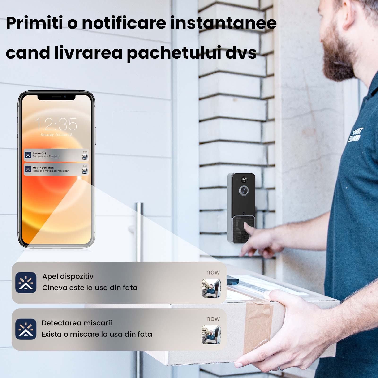 Sonerie video inteligenta, sundiguer, Wireless, Senzor IR, Vedere ...