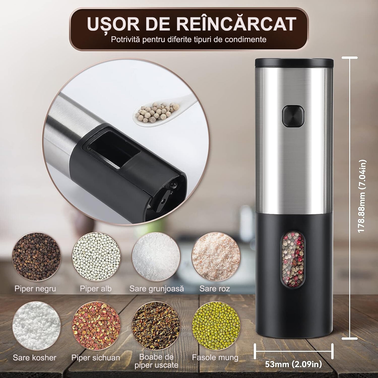 Set 2 rasnite electrice pentru sare si piper, Simply Joy, Reincarcabile ...