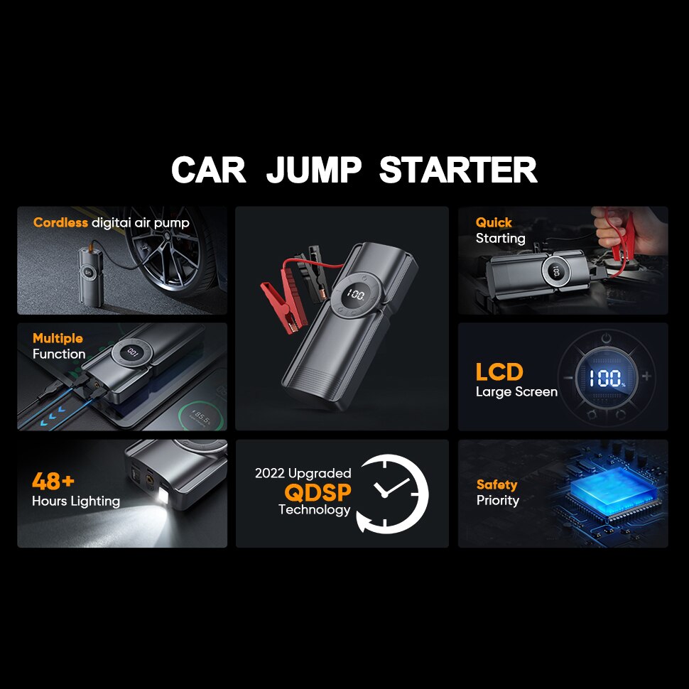 Acumulator extern pornire auto / Jump Starter 12 V cu compresor 150 PSI ...