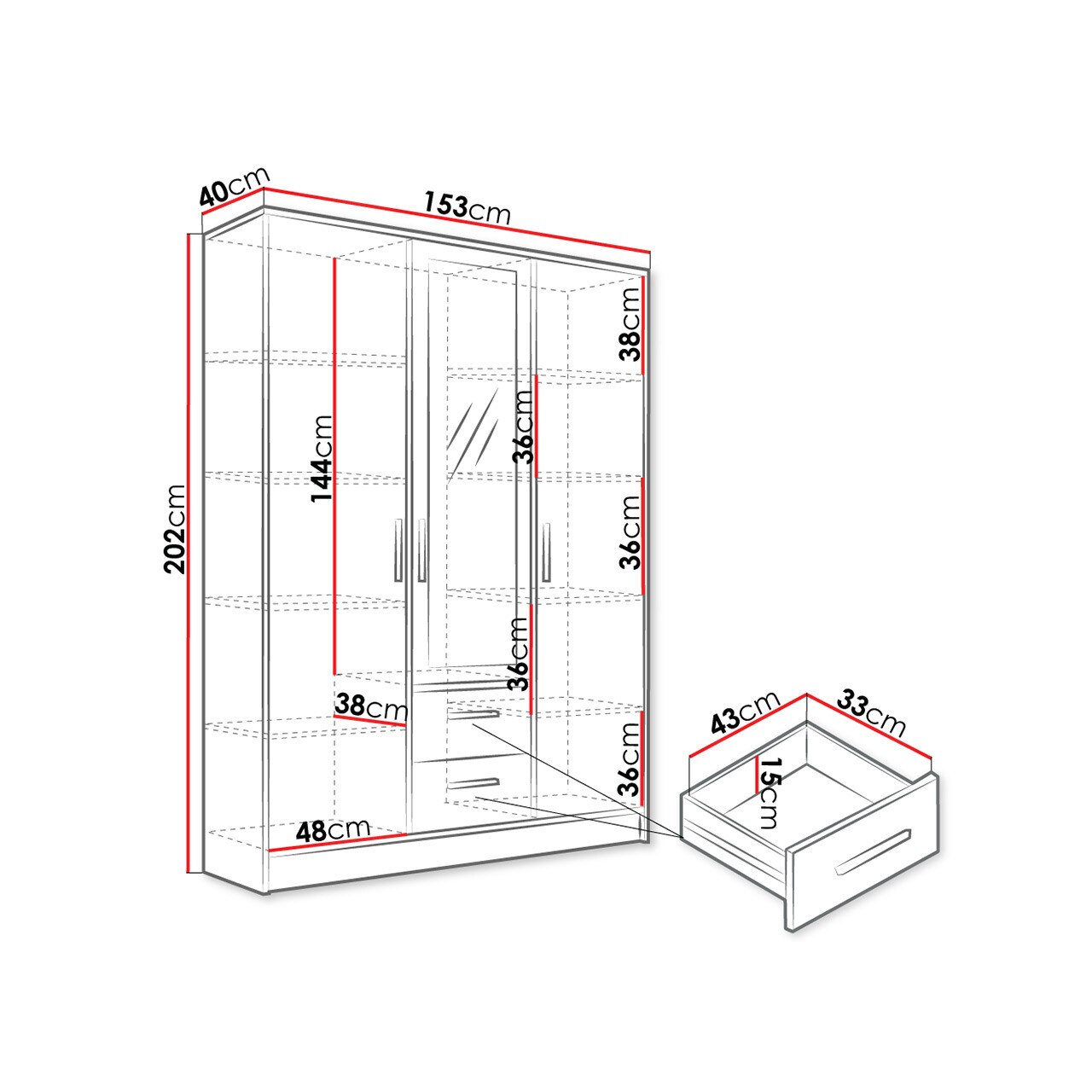 Dulap Neralli 153, Mirjan24, 153x202x40 cm, alb alpin - eMAG.ro